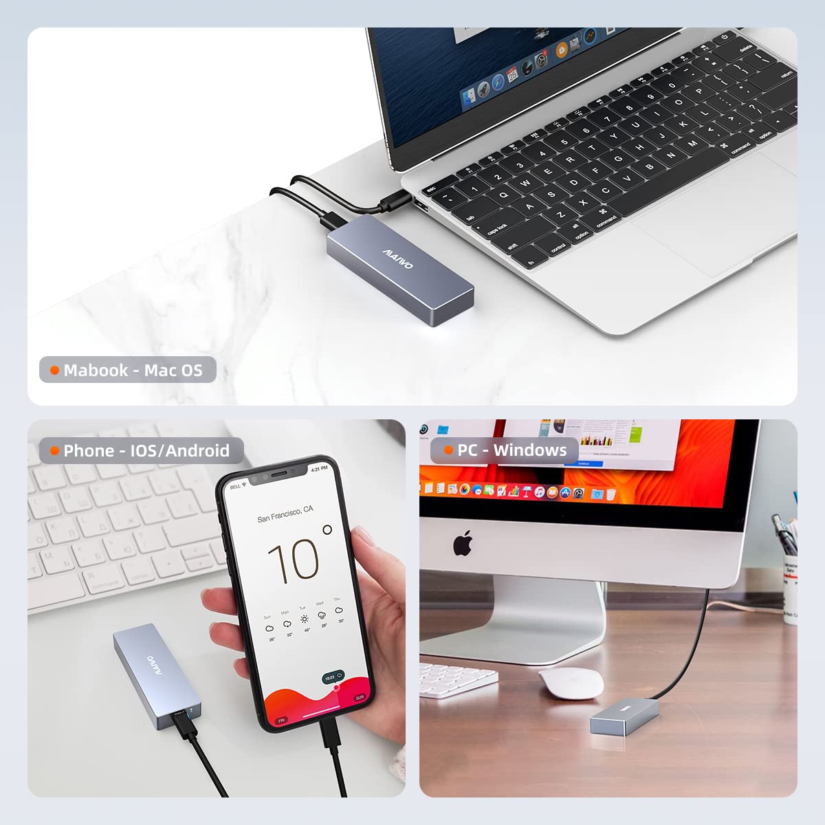 MAIWO MacBook SSD Enclosure, 12+16 PIN AHCI SSD to Type-C Adapter, USB3.2 GEN2x2 20Gbps, for 2013-2017 MacBook Pro Retina/Air/Mac Mini/Pro Apple Flash SSD