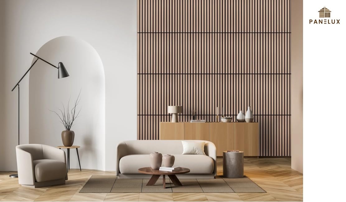 Panelux Wood Wall Panels 23.6 x 23.6 inch - 4-Piece 3D Accent Wall, Panel for Interior Decor - Natural Oak Slat Panels