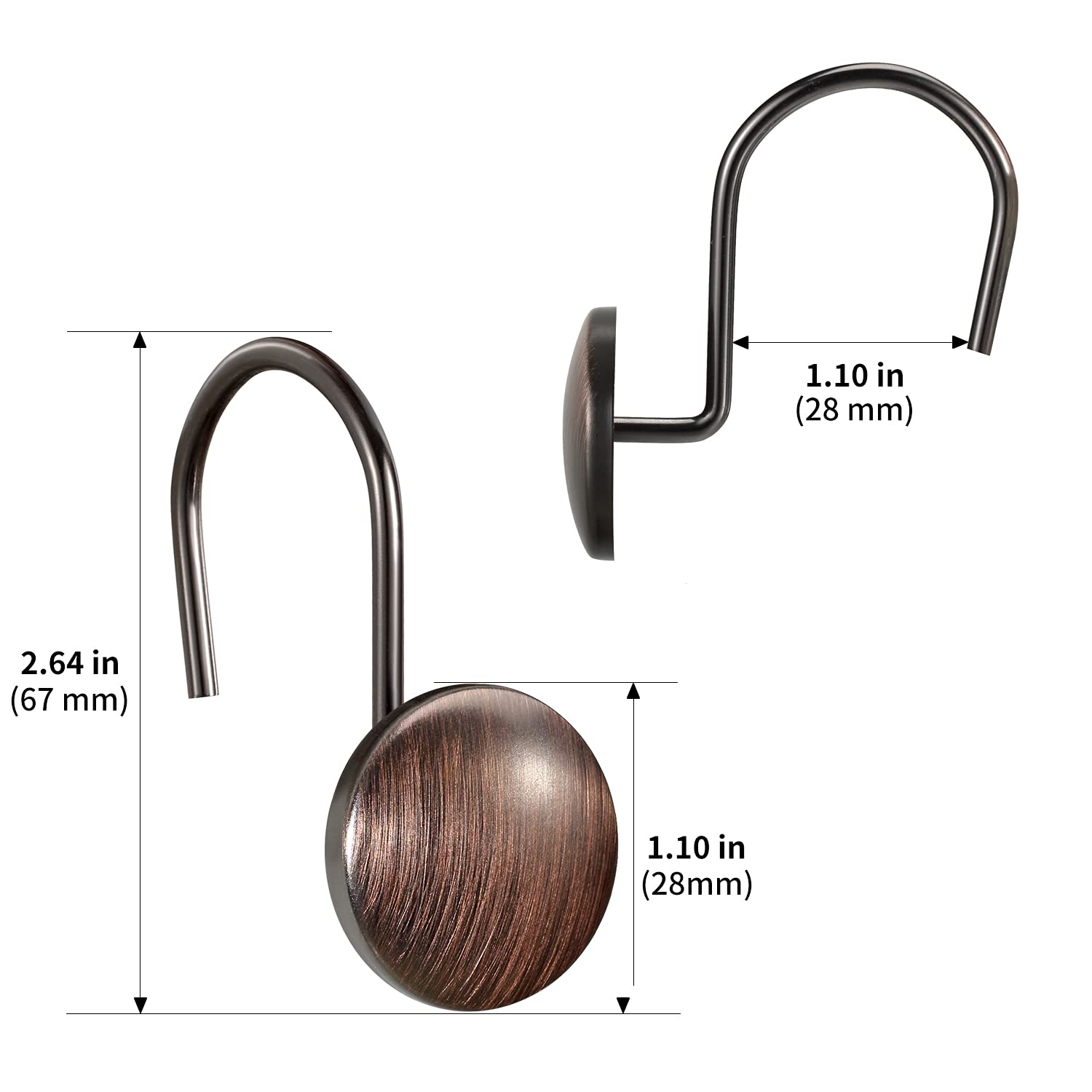 CHICTIE Bronze Shower Curtain Hooks Rings,Oil Rubbed Metal Rust Resistant Decorative Shower Curtain Hooks,Set of 12 Farmhouse Style Shower Rings Hangers for Bathroom
