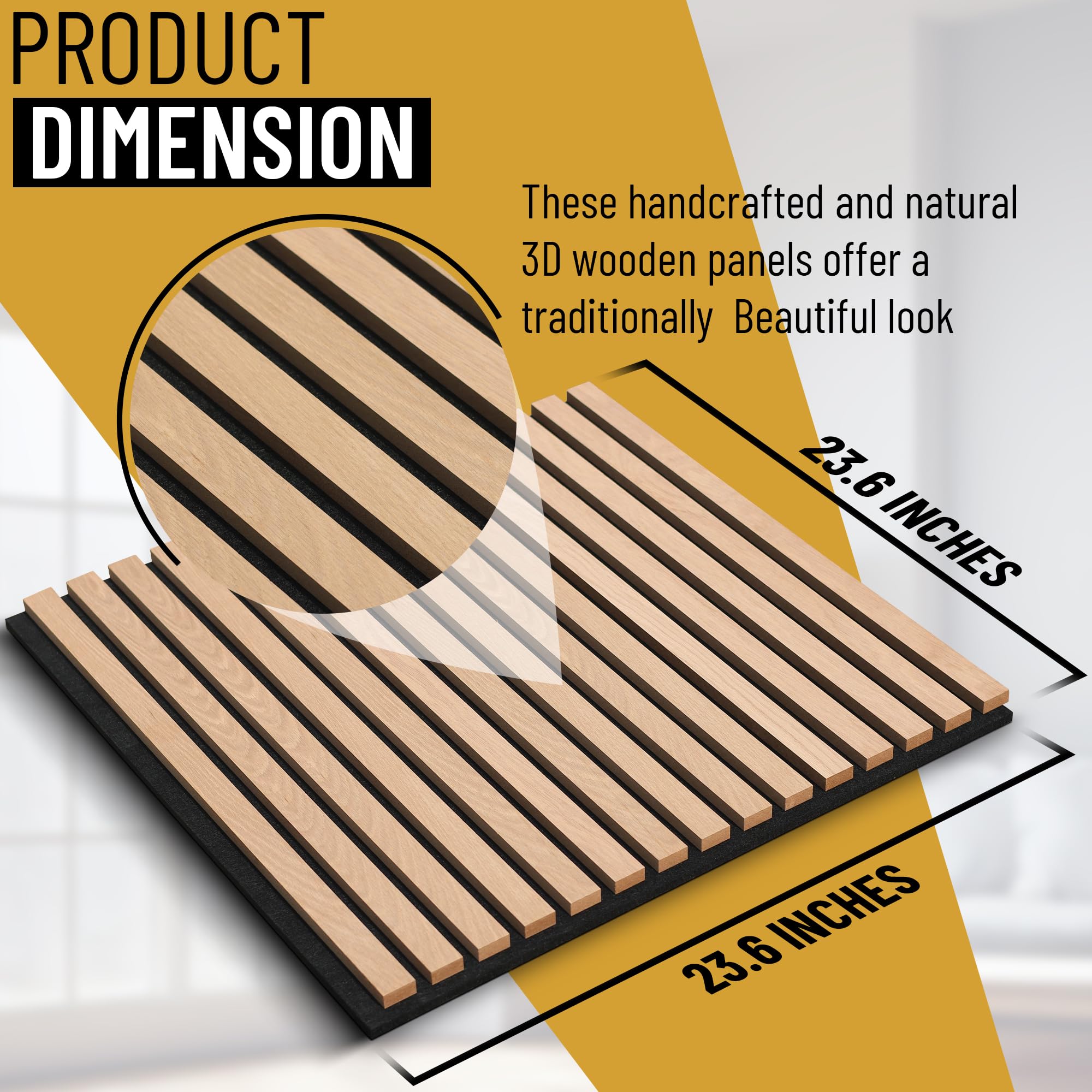 Panelux Wood Wall Panels 23.6 x 23.6 inch - 4-Piece 3D Accent Wall, Panel for Interior Decor - Natural Oak Slat Panels