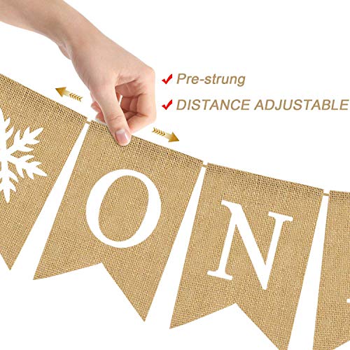 Rainlemon Jute Burlap One High Banner with Snowflake Winter Onederland Boy Girl 1st Birthday Party Garland Decoration