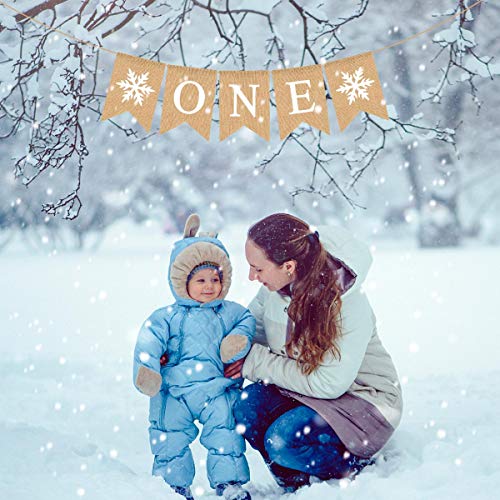 Rainlemon Jute Burlap One High Banner with Snowflake Winter Onederland Boy Girl 1st Birthday Party Garland Decoration