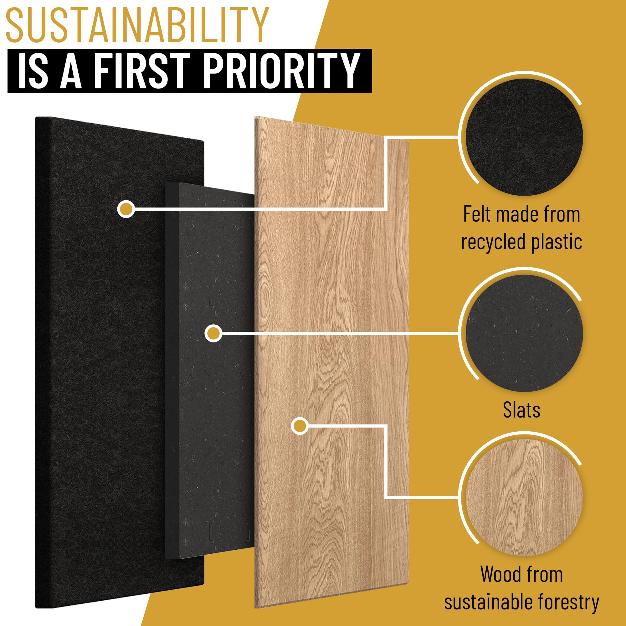 Panelux Wood Wall Panels 23.6 x 23.6 inch - 4-Piece 3D Accent Wall, Panel for Interior Decor - Natural Oak Slat Panels