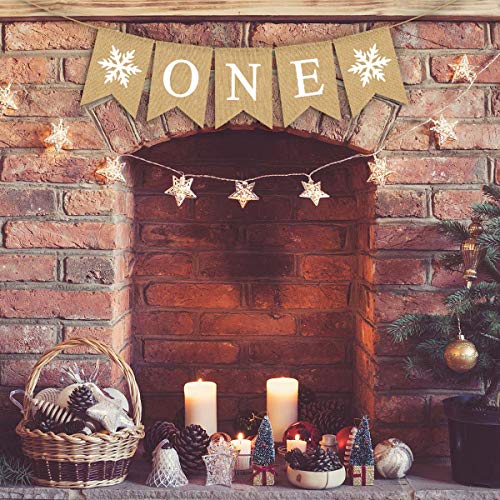 Rainlemon Jute Burlap One High Banner with Snowflake Winter Onederland Boy Girl 1st Birthday Party Garland Decoration