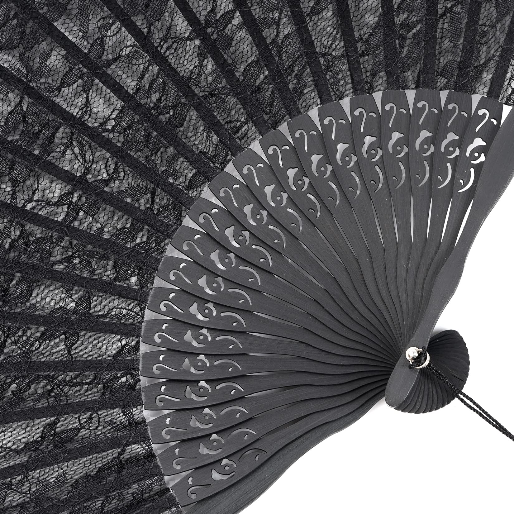 choyaxo Lace Handheld Chinese Folding Fan Bamboo Silk Folding Fan for Women Wedding Decoration Dancing Party, Black
