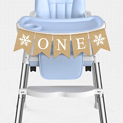 Rainlemon Jute Burlap One High Banner with Snowflake Winter Onederland Boy Girl 1st Birthday Party Garland Decoration