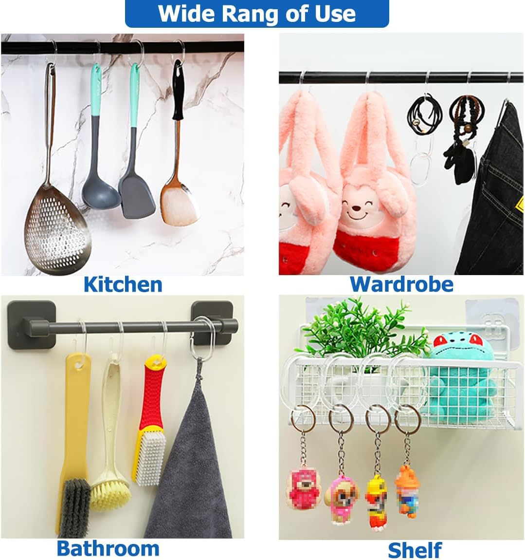 Resze 24 PCS Shower Curtain Rings, Plastic Clear Shower Curtain Hooks, C-Shaped Rings Hook Hanger Bathroom Shower Window Rod
