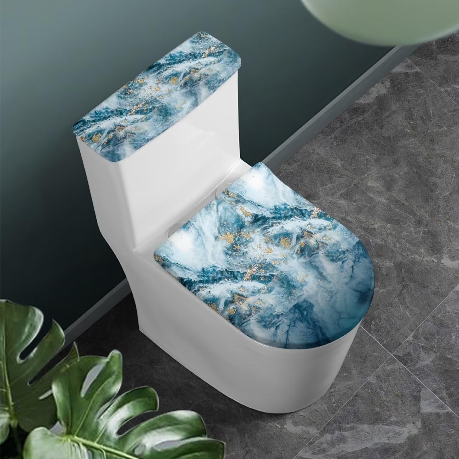TODIYADDU Marble Print Toilet Tank Covers Elongated Toilet Lid Covers Universal Toilet Cover Set for Bathroom Fits Most Toilet Tanks & Lids Easy Install Travel-Friendly Toilet Lid & Tank Covers-1