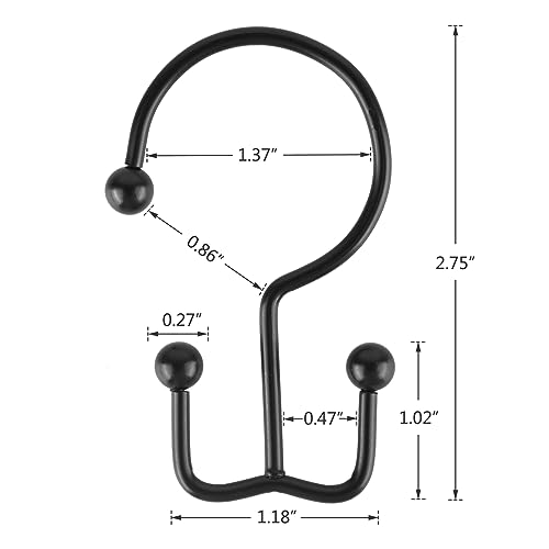 Shower Curtain Hooks Rings,Double Sided Shower Hooks Rust Proof for Bathroom Shower Rods Curtain,Stainless Steel Bathroom Shower Curtain Hangers,Set of 12