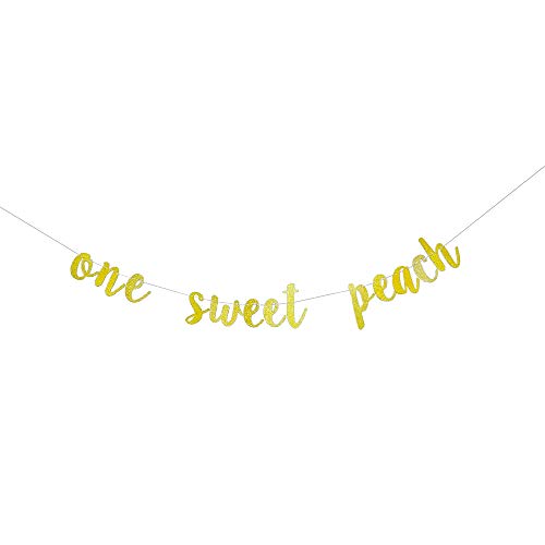 Gold Glitter One Sweet Peach Banner, Sweet as Peach Banner, First Bday Peaches , Happy 1th Birthday (Pre Strung Banner)