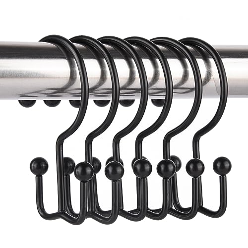 Shower Curtain Hooks Rings,Double Sided Shower Hooks Rust Proof for Bathroom Shower Rods Curtain,Stainless Steel Bathroom Shower Curtain Hangers,Set of 12