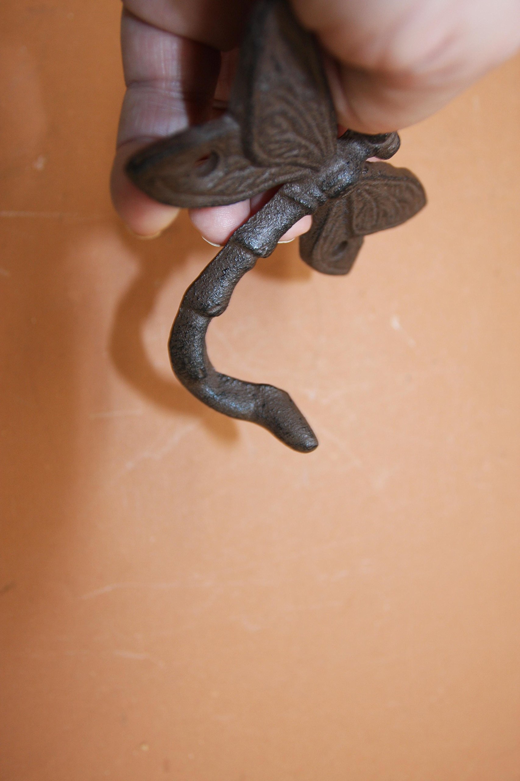 Rustic Country Dragonfly Bath Towel Hooks Powder Coat Brown Cast Iron, 3 1/4 inch Tall, H-90, Set of 2