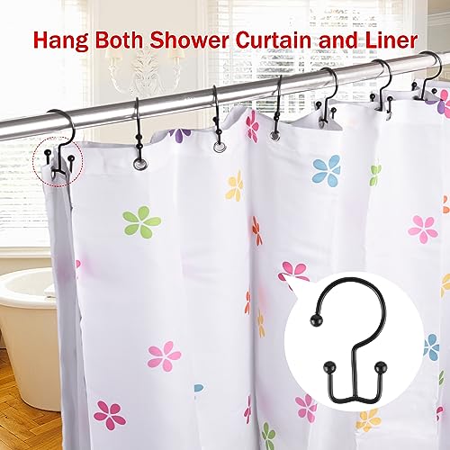 Shower Curtain Hooks Rings,Double Sided Shower Hooks Rust Proof for Bathroom Shower Rods Curtain,Stainless Steel Bathroom Shower Curtain Hangers,Set of 12