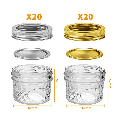 SPANLA Small Mason Jars with Lids, 40 PACK Canning Jars 4 oz Mini mason jars with Lids and Bands 4 oz Glass Jars Ideal for Jelly Jam, Honey, Wedding Favors, DIY Spice Jars