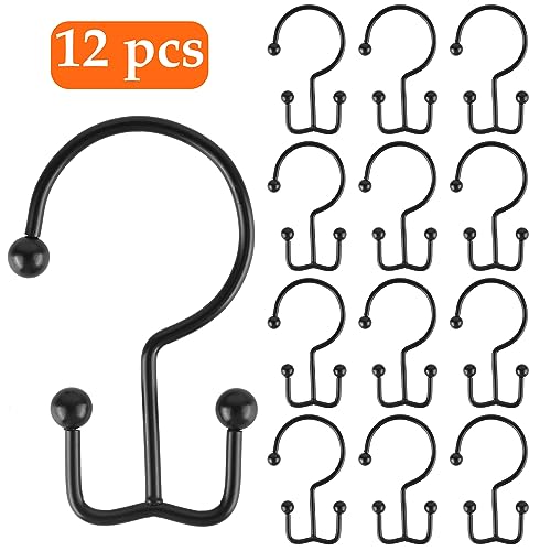 Shower Curtain Hooks Rings,Double Sided Shower Hooks Rust Proof for Bathroom Shower Rods Curtain,Stainless Steel Bathroom Shower Curtain Hangers,Set of 12