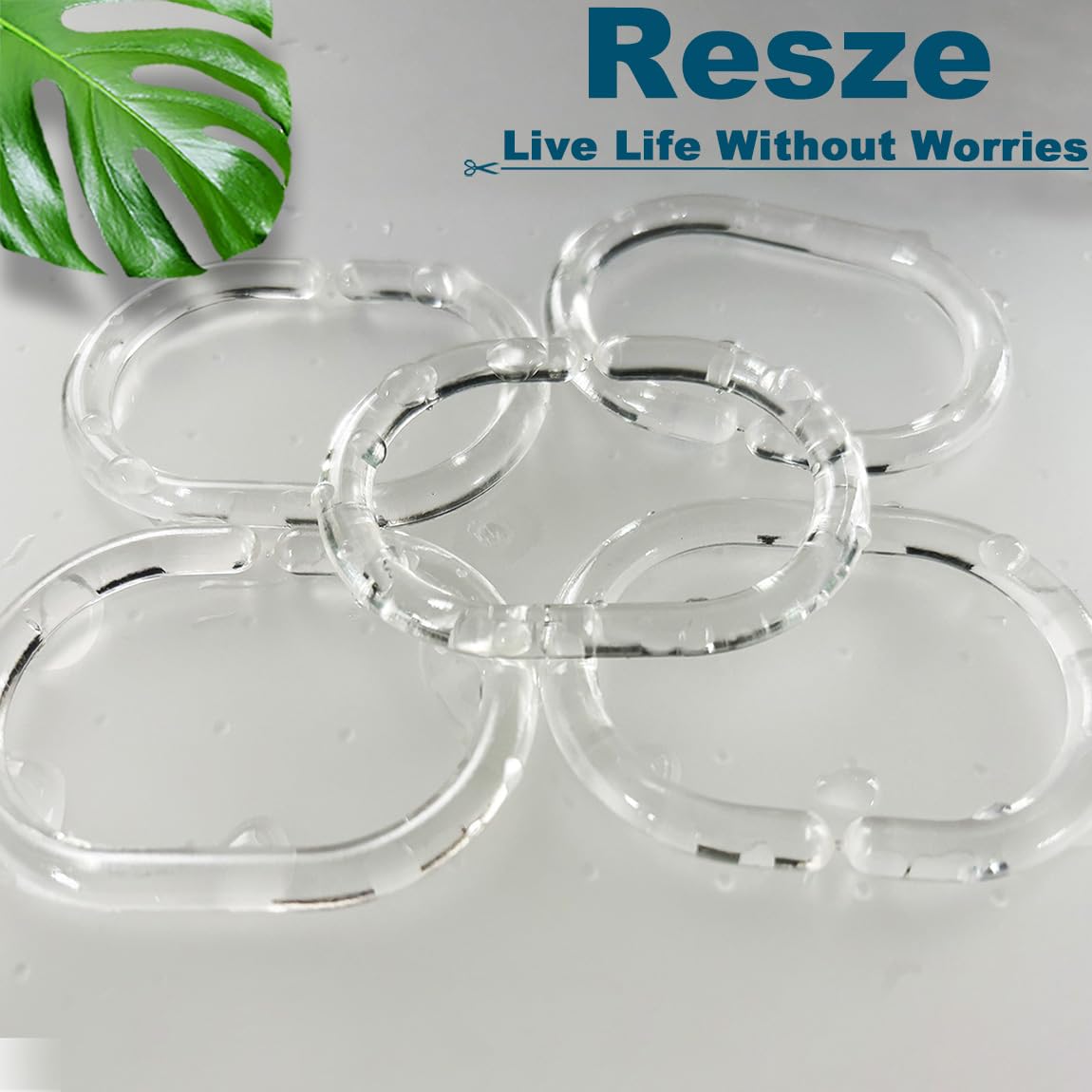 Resze 24 PCS Shower Curtain Rings, Plastic Clear Shower Curtain Hooks, C-Shaped Rings Hook Hanger Bathroom Shower Window Rod