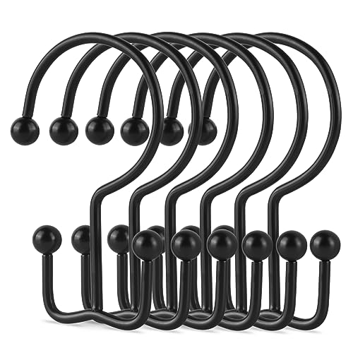 Shower Curtain Hooks Rings,Double Sided Shower Hooks Rust Proof for Bathroom Shower Rods Curtain,Stainless Steel Bathroom Shower Curtain Hangers,Set of 12