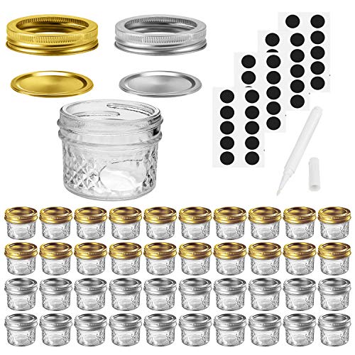 SPANLA Small Mason Jars with Lids, 40 PACK Canning Jars 4 oz Mini mason jars with Lids and Bands 4 oz Glass Jars Ideal for Jelly Jam, Honey, Wedding Favors, DIY Spice Jars