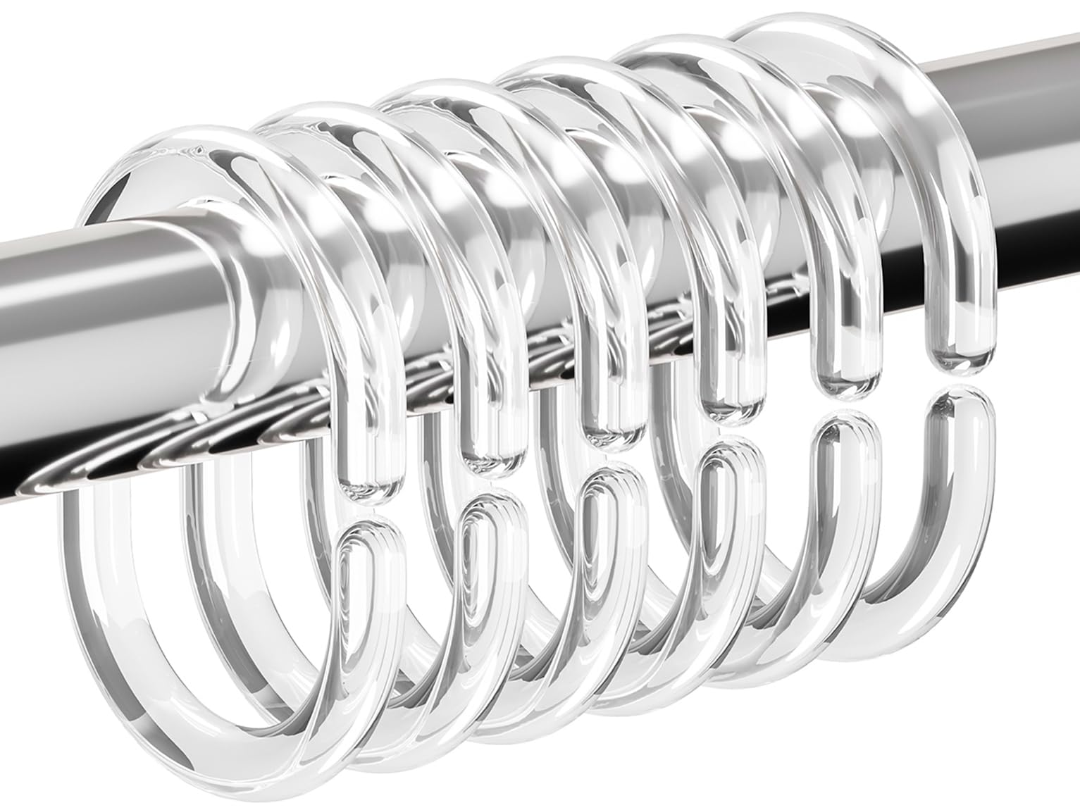 Resze 24 PCS Shower Curtain Rings, Plastic Clear Shower Curtain Hooks, C-Shaped Rings Hook Hanger Bathroom Shower Window Rod