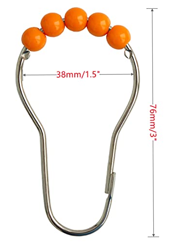 Shower Curtain Rings Hooks Decorative Acrylic Roller Balls Stainless Steel Heavy Duty for Bathroom Curtain (12pcs-Orange)