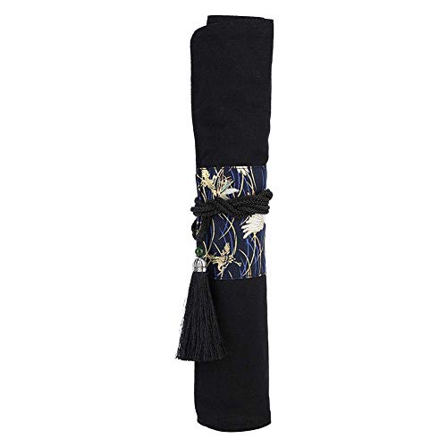 Handmade Fabric Pen Case Holders Canvas Paint Brush Roll Up Pencil Bag Pouch with Pockets & Tassel Wrap Large Capacity