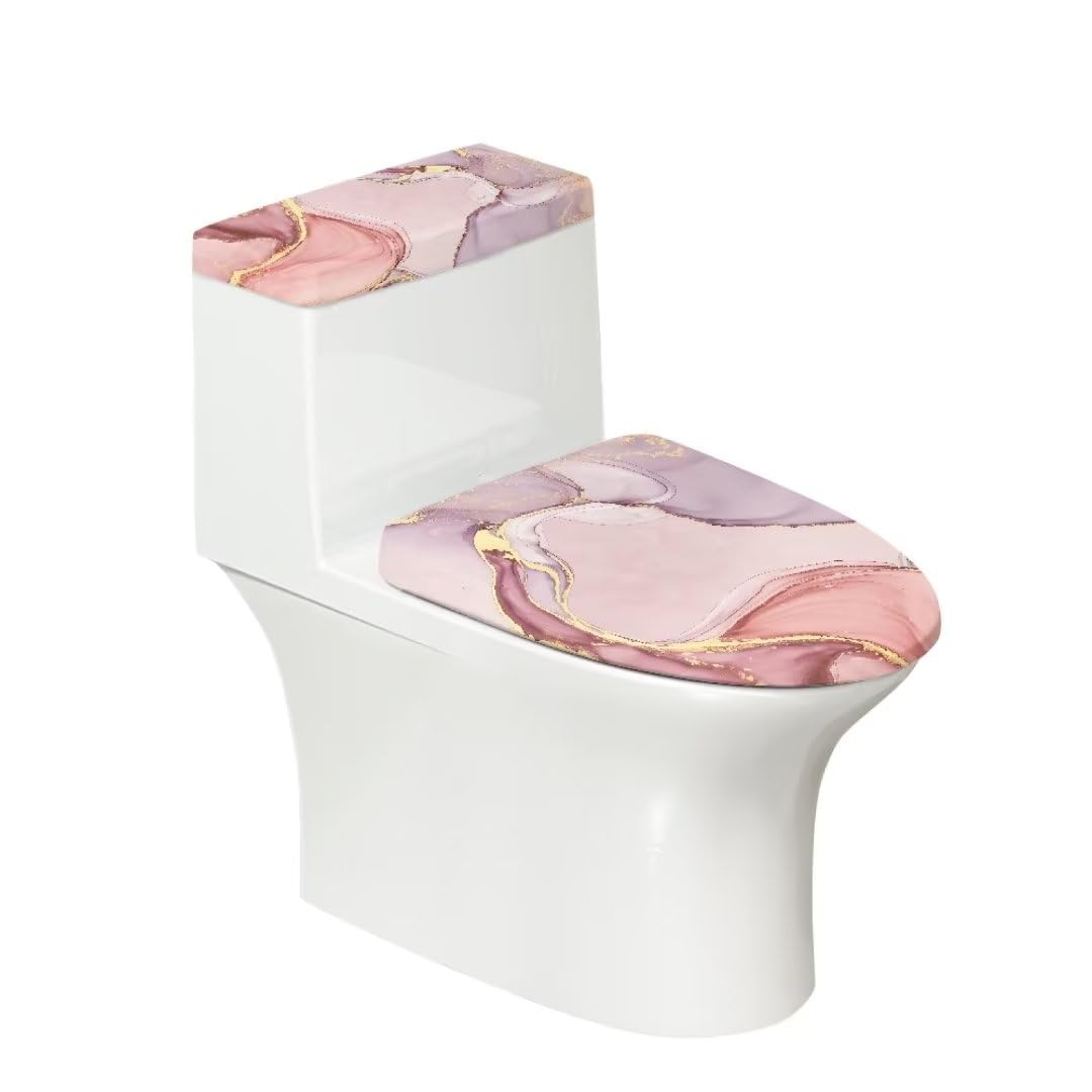 Qznuberone Pink Marble Bathroom Standard Toilet Seat Lid Cover Toilet Tank Lid Pads Machine Washable Dustproof Universal Fit Home Decoration Toilet Lid Accessory