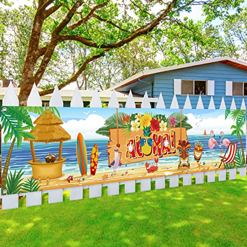Sumind Hawaiian Aloha Party Backdrop Banner Decoration, Fabric Aloha Luau Party Sign Banner Photo Booth Backdrop Background for Summer Party Supplies and Decorations 180 x 40 cm