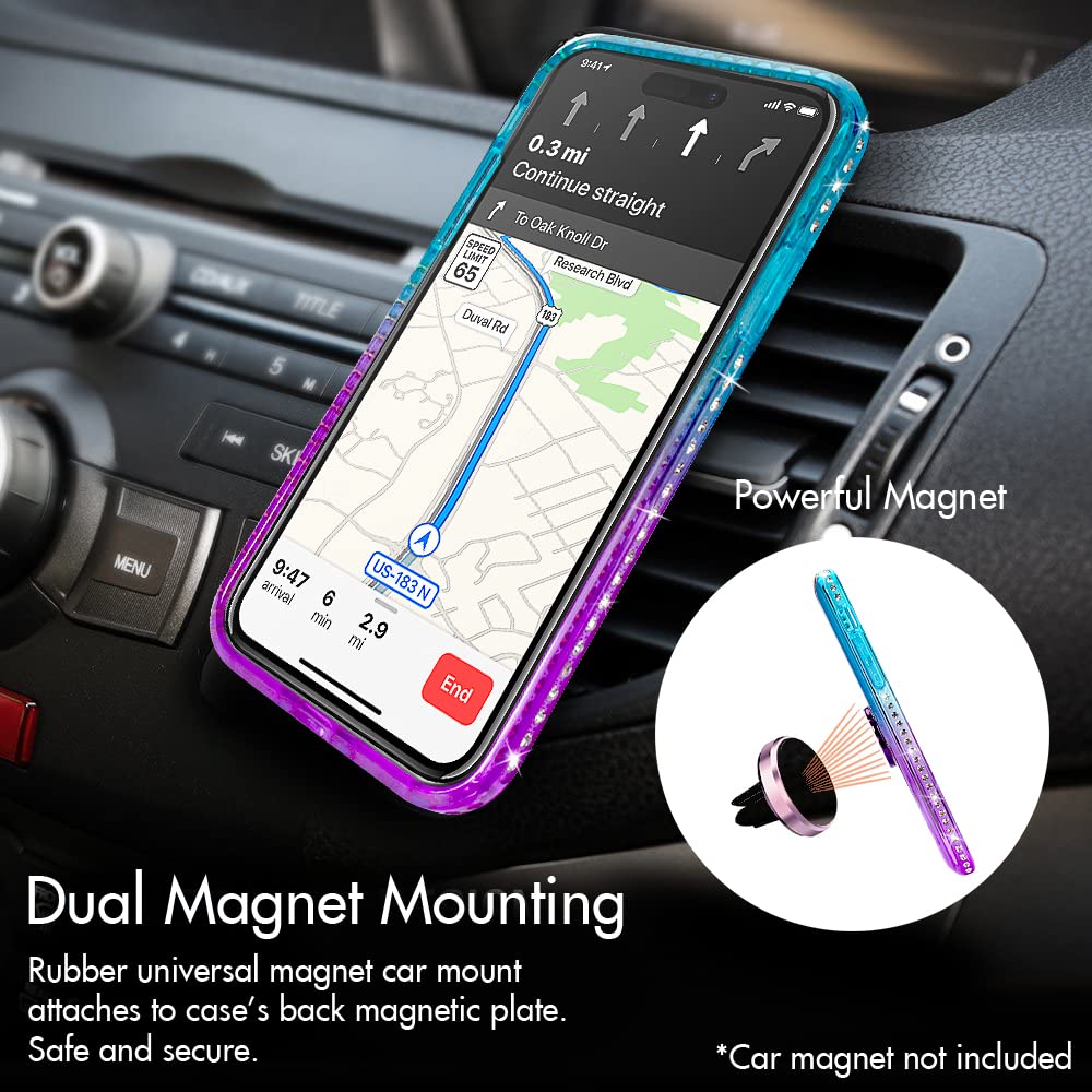 Silverback Designed for iPhone 14 Pro Case,14 Pro Phone Case with Ring Kickstand,Glitter Bling Flowing Liquid Quicksand for Women Girls Phone Case for iPhone 14 Pro,Purple
