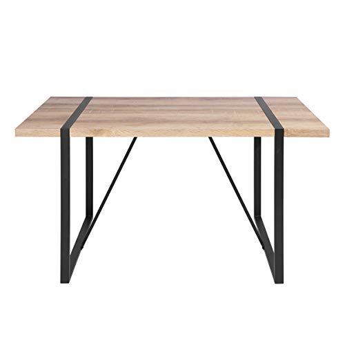 Modern Rectangular Dining Table, 31.5" x 55.1" Farmhouse Wood Kitchen Desk with Long Veneer Top and X-Shaped Steel Base, for 6 Living Room Small Spaces Dinning, Oak & Black