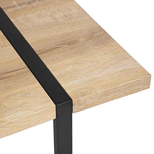 Modern Rectangular Dining Table, 31.5" x 55.1" Farmhouse Wood Kitchen Desk with Long Veneer Top and X-Shaped Steel Base, for 6 Living Room Small Spaces Dinning, Oak & Black