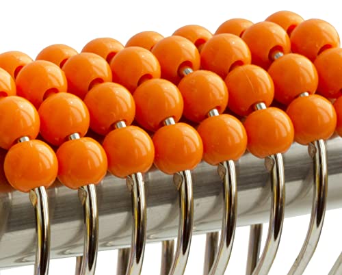 Shower Curtain Rings Hooks Decorative Acrylic Roller Balls Stainless Steel Heavy Duty for Bathroom Curtain (12pcs-Orange)