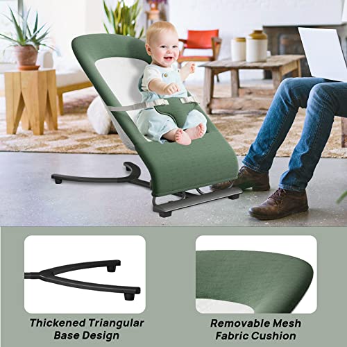 KIDSVIEW Bouncer for Babies, Baby Bouncer 0-6 Months, Baby Bouncers for Infants with Adjustable Height Positions with Overhead Pillow and Calming Bounce (Green)