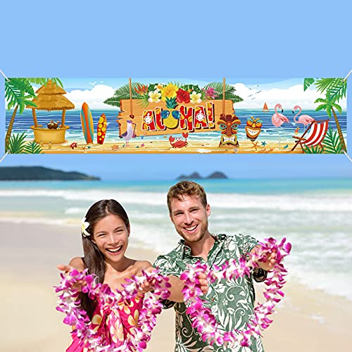 Sumind Hawaiian Aloha Party Backdrop Banner Decoration, Fabric Aloha Luau Party Sign Banner Photo Booth Backdrop Background for Summer Party Supplies and Decorations 180 x 40 cm