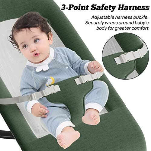 KIDSVIEW Bouncer for Babies, Baby Bouncer 0-6 Months, Baby Bouncers for Infants with Adjustable Height Positions with Overhead Pillow and Calming Bounce (Green)