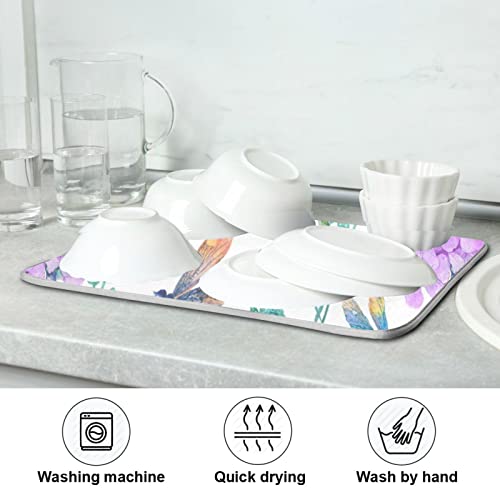 ZzWwR Beautiful Hydrangeas Dragonflies Floral 16 x 18 Inches Absorbent Dish Drying Mat Microfiber Kitchen Countertop Table Protector Multi-Purpose Counter Rack Sink Drainer Pad