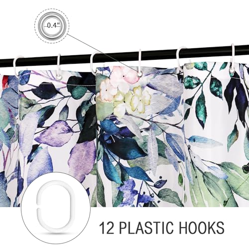 Gibelle Spring Floral Shower Curtain for Bathroom, Watercolor Green Eucalyptus Leaves Plant Shower Curtain Set with Hooks, Washable Polyester Fabric 72x72 Inch