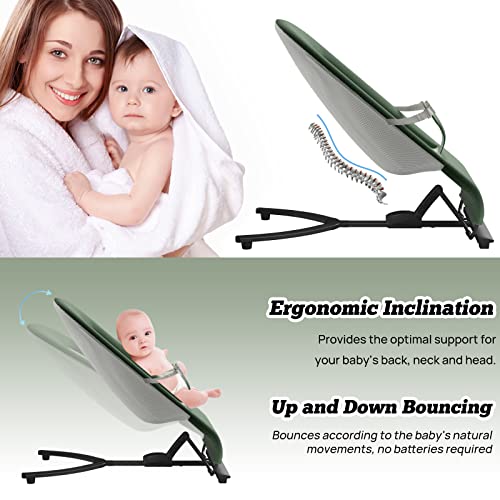 KIDSVIEW Bouncer for Babies, Baby Bouncer 0-6 Months, Baby Bouncers for Infants with Adjustable Height Positions with Overhead Pillow and Calming Bounce (Green)