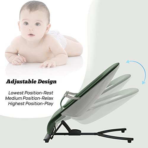 KIDSVIEW Bouncer for Babies, Baby Bouncer 0-6 Months, Baby Bouncers for Infants with Adjustable Height Positions with Overhead Pillow and Calming Bounce (Green)