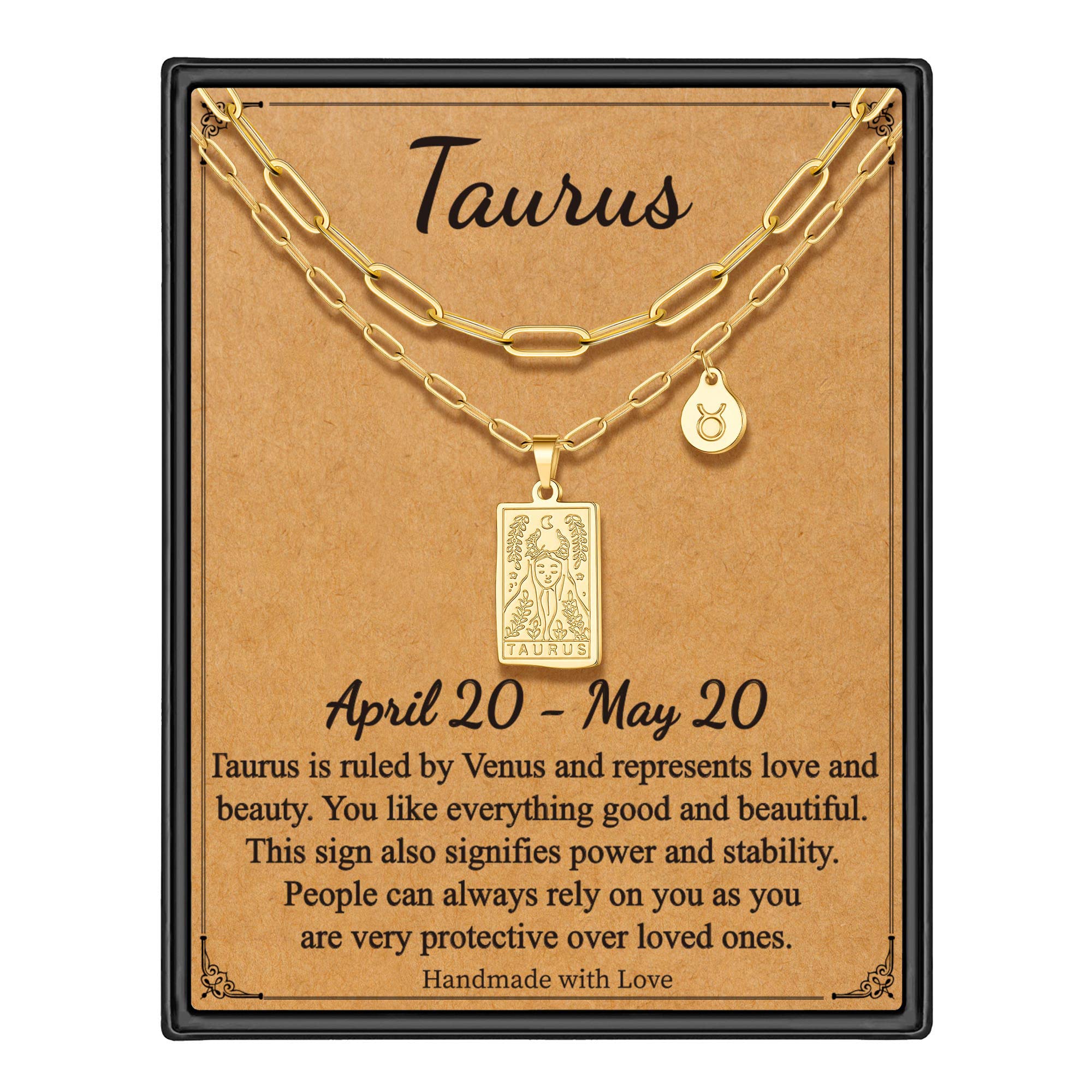 STORUP Taurus Gifts for Women - Retro Gold Taurus Necklace Tarot Card Pendant Taurus Horoscope Necklaces Gift Jewelry for Women (Taurus)