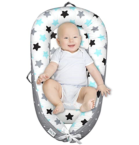 Baby Lounger,3D Air Mesh Tencel ,Ultra Soft 100% Cotton & Breathable Fiberfill Newborn Lounger, Portable Adjustable Infant Floor Seat for Travel- Newborn Essentials Baby Registry Sear (Stars)