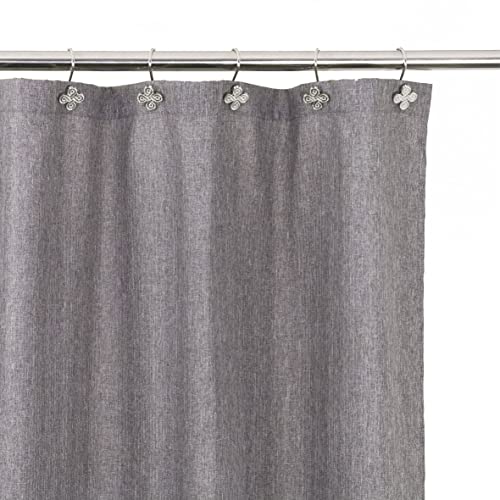 Nickel Shower Curtain Hooks Rings: Silver Rust Proof Metal Shower Hooks for Bathroom - Flower Clover Designed Decorative Curtain Rings Hangers for Shower Rod - Set of 12