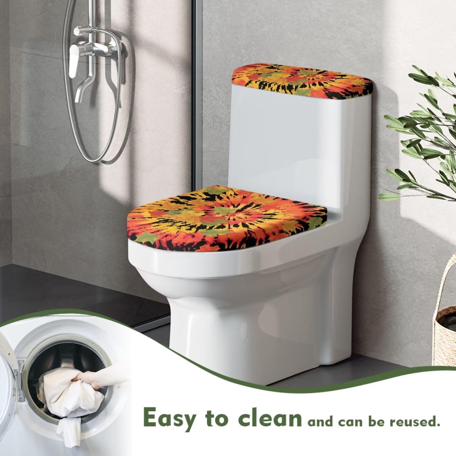 ZWPINITUP Fall Tie Dye Standard Toilet Seat Lid Cover, Comfy and Soft Wahable Toilet Lid Dust Cover Fits Polyester Tank Lid Cover for Bathroom