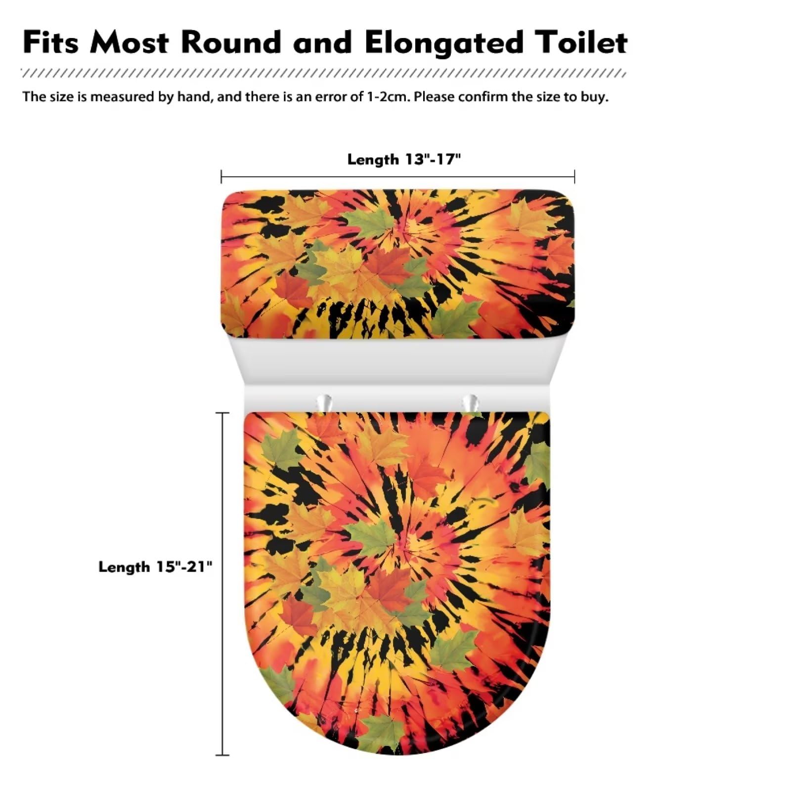 ZWPINITUP Fall Tie Dye Standard Toilet Seat Lid Cover, Comfy and Soft Wahable Toilet Lid Dust Cover Fits Polyester Tank Lid Cover for Bathroom