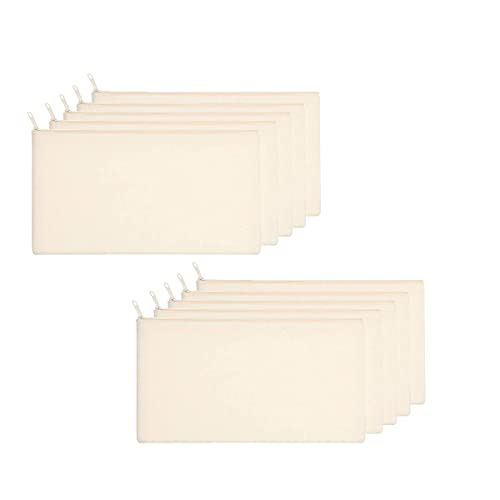Blank DIY Craft Bag Canvas Zipper Bags 10 Pack Zipper Canvas Pen Pencil Case Multipurpose Makeup Bags Cosmetic Bag Travel Toiletry Pouch for Storage Small Items Travel Party Gift (White 8.3X4.8inch)