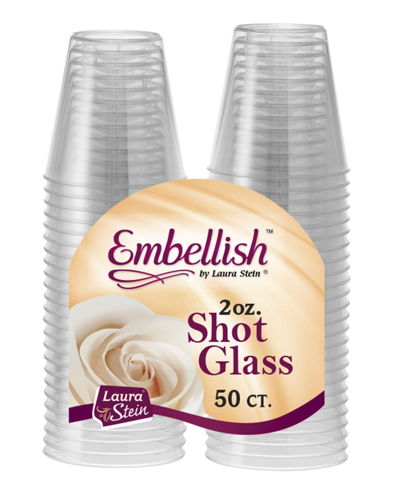 Embellish 50 Plastic Shot Glasses 2 oz, Crystal Clear Disposable Hard Mini Cups, Great for Whiskey, Jello Shots, Sample Tasting, Sauce, Dipping, Condiments, Perfect for Home, Bar, Parties,