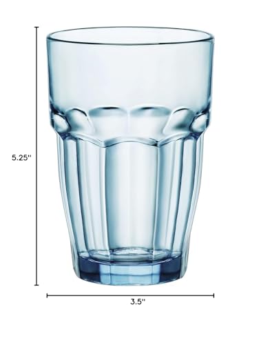 Bormioli Rocco Rock Bar Lounge 12.5 oz. Stackable Long Drink Beverage Glass for Cocktails, Cold Drinks, Soda, or Water, Set of 6, Ice Blue