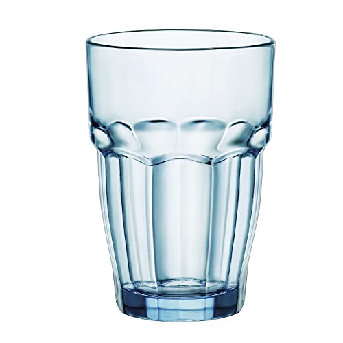 Bormioli Rocco Rock Bar Lounge 12.5 oz. Stackable Long Drink Beverage Glass for Cocktails, Cold Drinks, Soda, or Water, Set of 6, Ice Blue