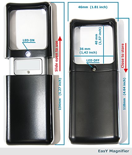 EASY MAGNIFIER Small-Magnifying-Glass With LED-Light 3x Lighted-Pocket Hand Held Lighted Magnify Glasses For Close Work Reading Books Pill Bottles; Mini Lens For Visually Impaired A Low Vision Aid