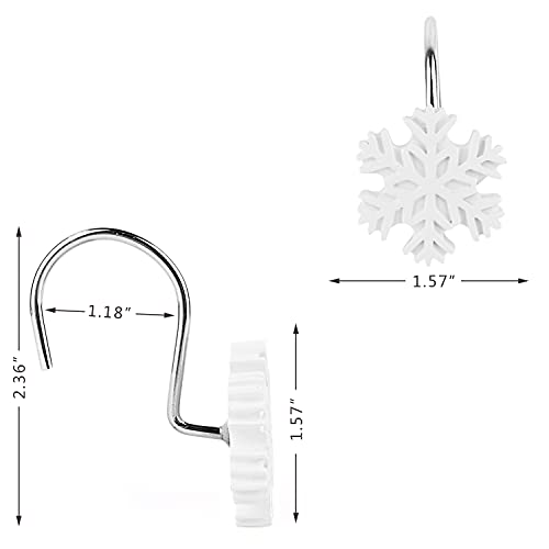 Shower Curtain Hooks, Snowflake Shower Curtain Rings Christmas Shower Curtain Hooks for Winter Bathroom Restroom(Snow)