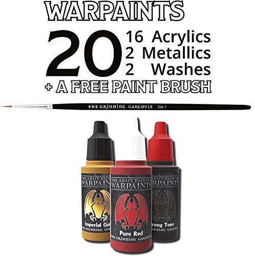 Grinning Gargoyle Fantasy Paint Set - The Army Painter Paints for Roleplaying Tabletop Figure - 20x Acrylic Paints and a Paint Brush - Unique Warpaints for Miniature Model Hobby Painting (Starter)